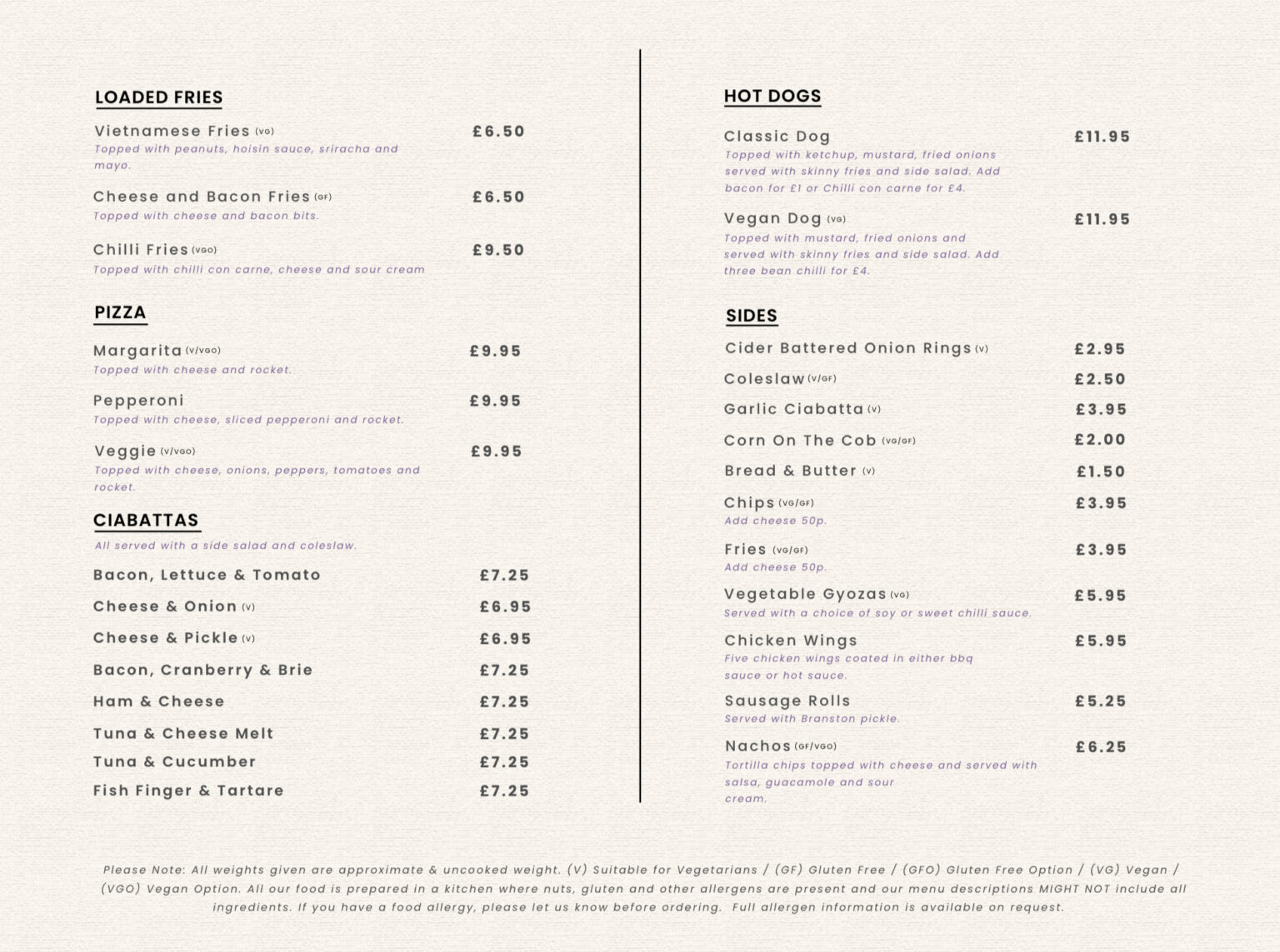 Menus - Kings Arms Bury St Edmunds